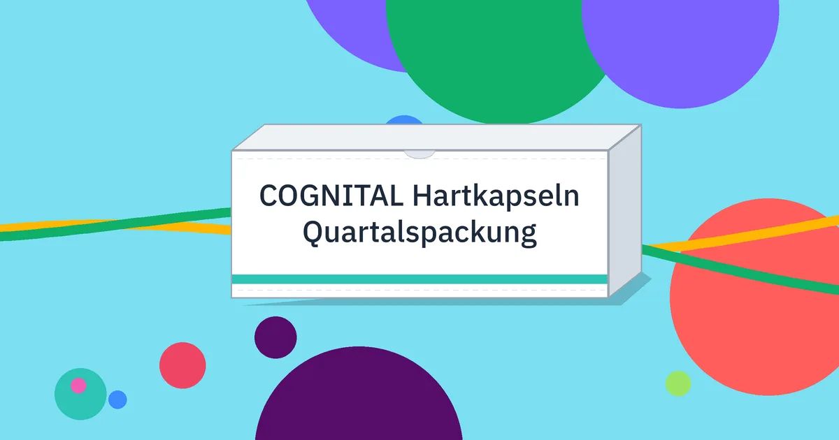 Symbolbild: Packung mit der Aufschrift COGNITAL Hartkapseln Quartalspackung (PZN 16202639) – Verfügbarkeit und Bezug in Apotheken in Frankfurt am Main
