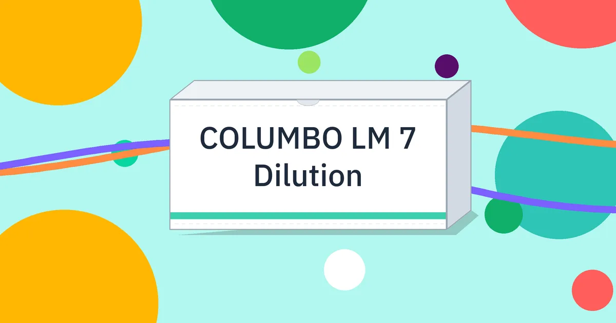 Symbolbild: Packung mit der Aufschrift COLUMBO LM 7 Dilution (PZN 13448699) – Verfügbarkeit und Bezug in Apotheken in Frankfurt am Main