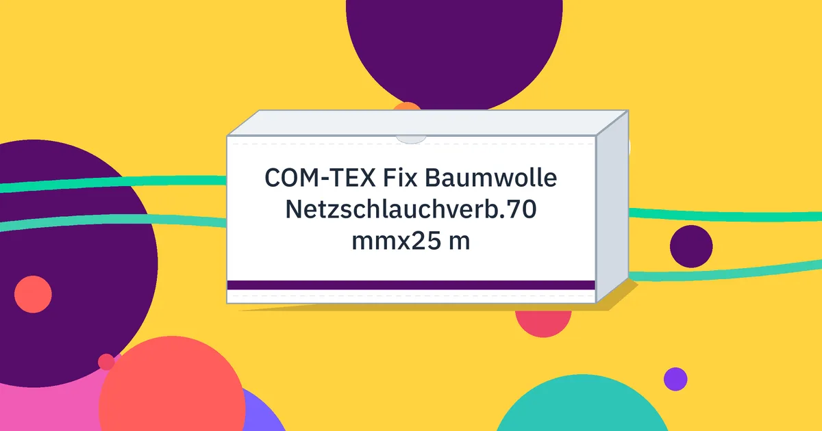 Symbolbild: Packung mit der Aufschrift COM-TEX Fix Baumwolle Netzschlauchverb.70 mmx25 m (PZN 04723221) – Verfügbarkeit und Bezug in Apotheken in Frankfurt am Main
