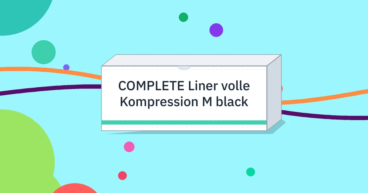 Symbolbild: Packung mit der Aufschrift COMPLETE Liner volle Kompression M black (PZN 19534106) – Verfügbarkeit und Bezug in Apotheken in Frankfurt am Main
