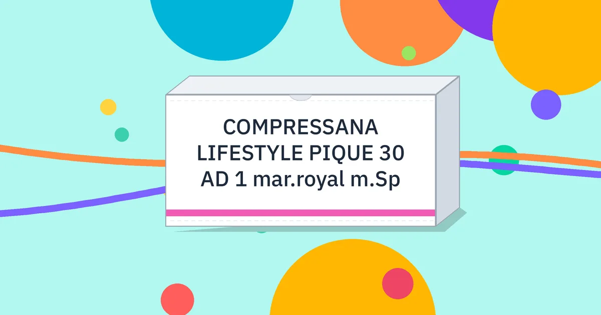 Symbolbild: Packung mit der Aufschrift COMPRESSANA LIFESTYLE PIQUE 30 AD 1 mar.royal m.Sp (PZN 19689754) – Verfügbarkeit und Bezug in Apotheken in Frankfurt am Main