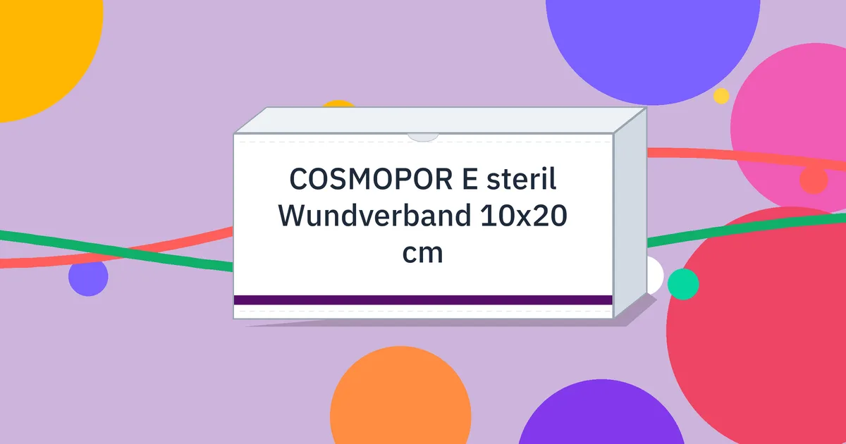 Symbolbild: Packung mit der Aufschrift COSMOPOR E steril Wundverband 10x20 cm (PZN 17842039) – Verfügbarkeit und Bezug in Apotheken in Frankfurt am Main