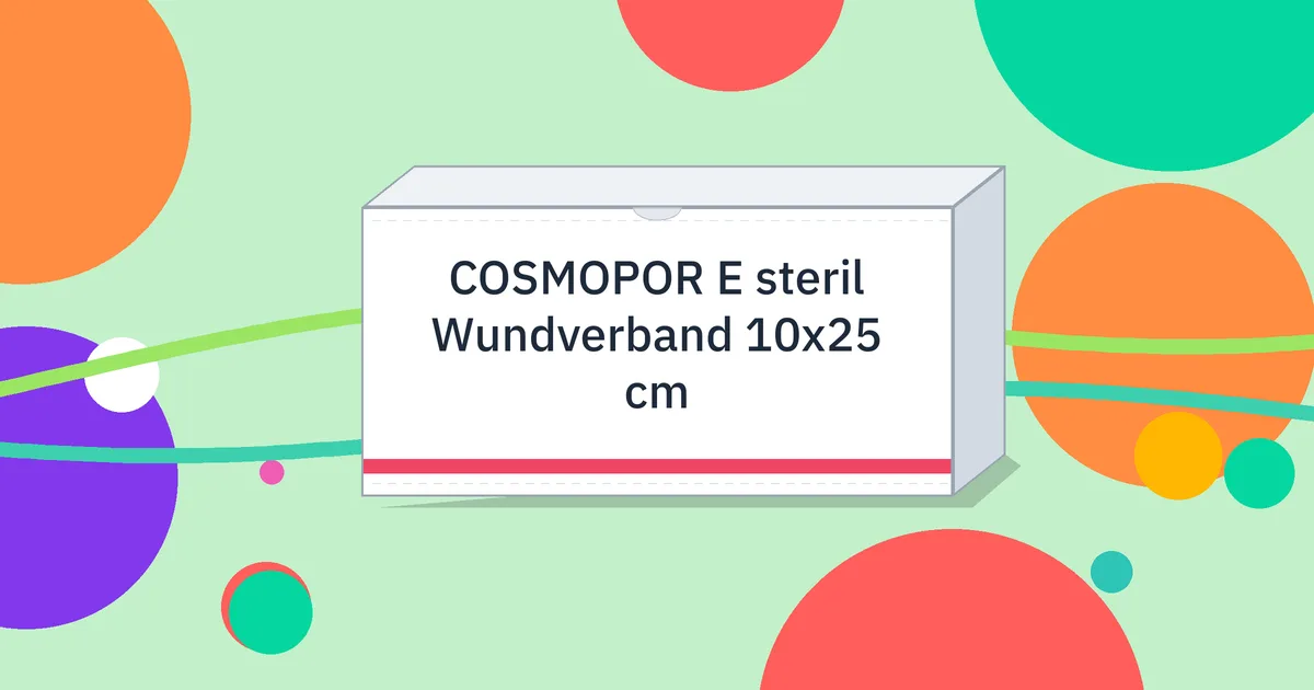Symbolbild: Packung mit der Aufschrift COSMOPOR E steril Wundverband 10x25 cm (PZN 20543470) – Verfügbarkeit und Bezug in Apotheken in Frankfurt am Main