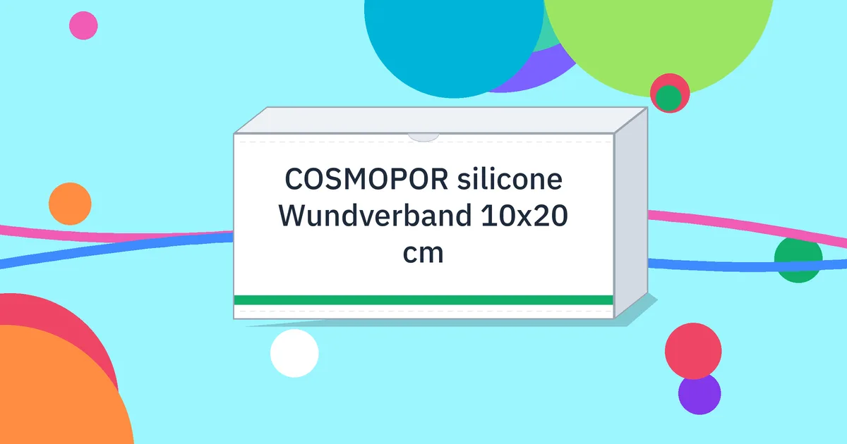 Symbolbild: Packung mit der Aufschrift COSMOPOR silicone Wundverband 10x20 cm (PZN 17417796) – Verfügbarkeit und Bezug in Apotheken in Frankfurt am Main