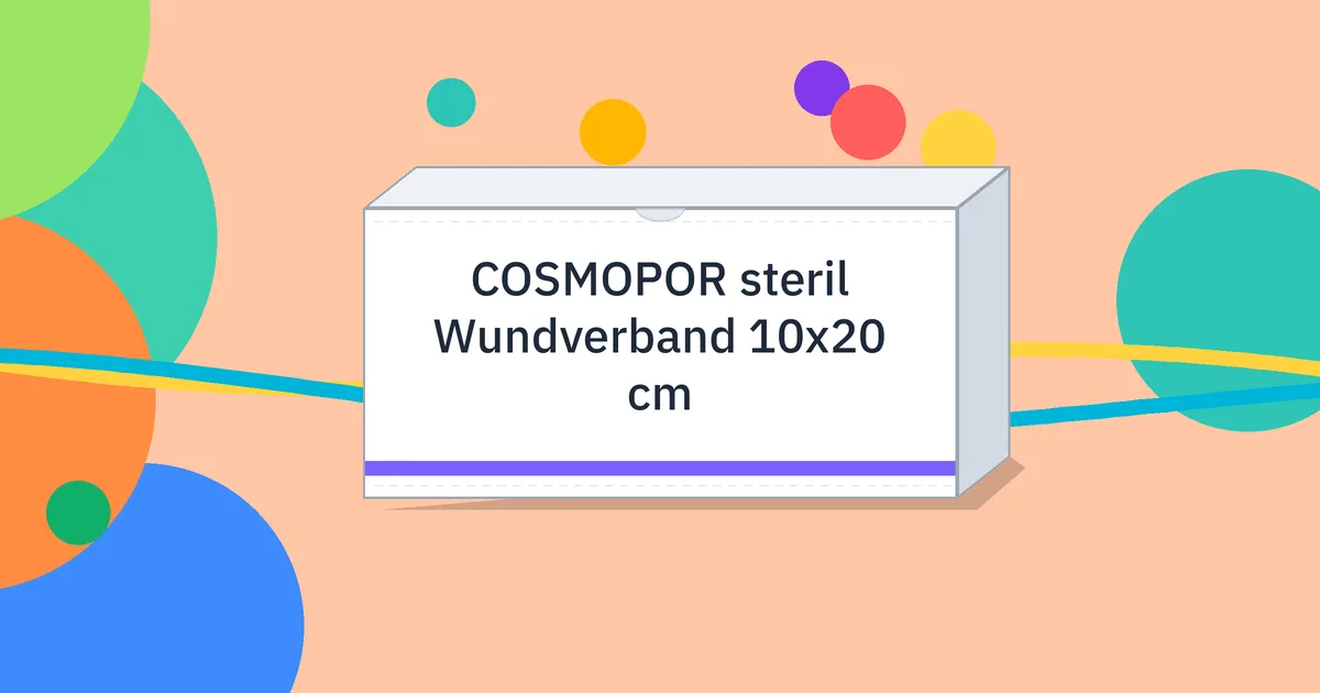 Symbolbild: Packung mit der Aufschrift COSMOPOR steril Wundverband 10x20 cm (PZN 10324821) – Verfügbarkeit und Bezug in Apotheken in Frankfurt am Main