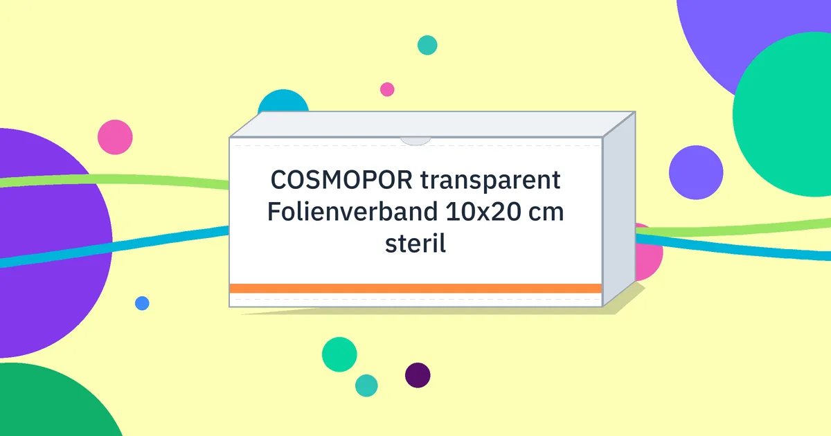 Symbolbild: Packung mit der Aufschrift COSMOPOR transparent Folienverband 10x20 cm steril (PZN 17206220) – Verfügbarkeit und Bezug in Apotheken in Frankfurt am Main