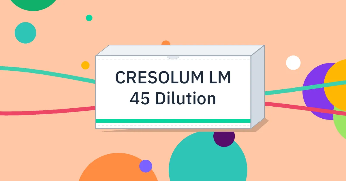 Symbolbild: Packung mit der Aufschrift CRESOLUM LM 45 Dilution (PZN 13456569) – Verfügbarkeit und Bezug in Apotheken in Frankfurt am Main