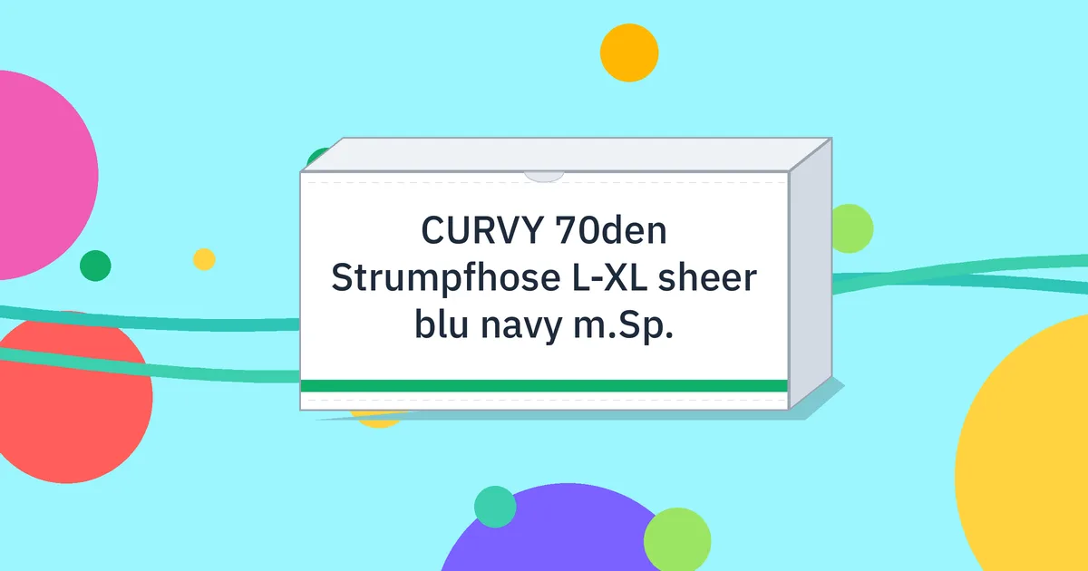 Symbolbild: Packung mit der Aufschrift CURVY 70den Strumpfhose L-XL sheer blu navy m.Sp. (PZN 16175813) – Verfügbarkeit und Bezug in Apotheken in Frankfurt am Main