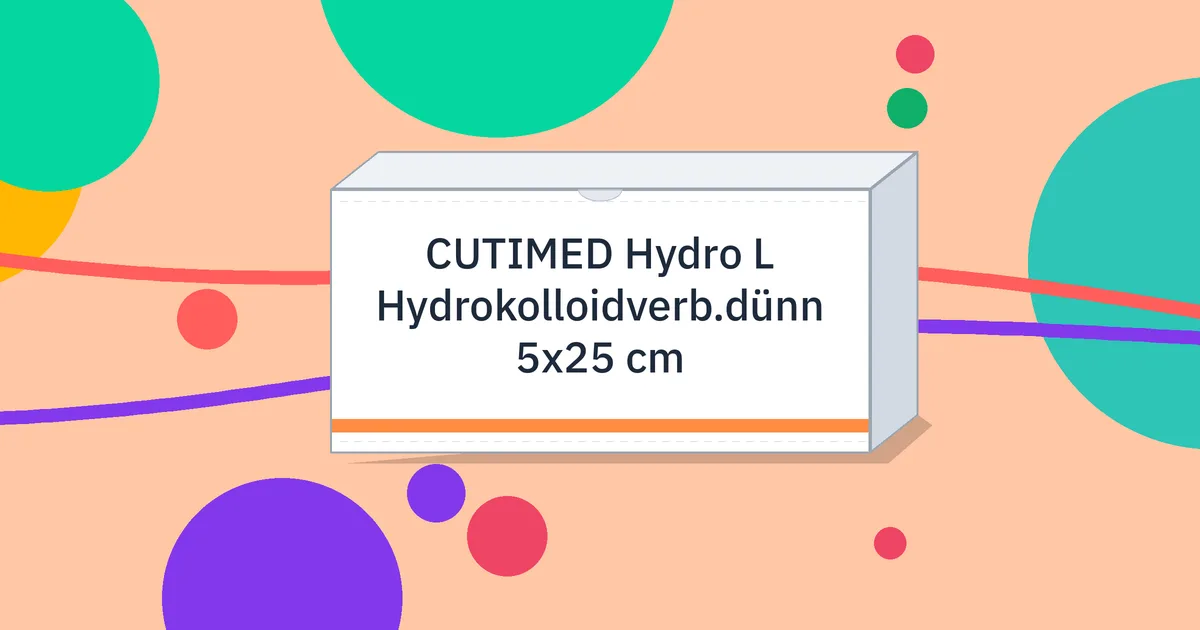 Symbolbild: Packung mit der Aufschrift CUTIMED Hydro L Hydrokolloidverb.dünn 5x25 cm (PZN 02784129) – Verfügbarkeit und Bezug in Apotheken in Frankfurt am Main