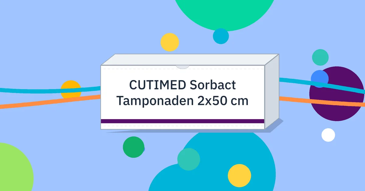 Symbolbild: Packung mit der Aufschrift CUTIMED Sorbact Tamponaden 2x50 cm (PZN 19998917) – Verfügbarkeit und Bezug in Apotheken in Frankfurt am Main