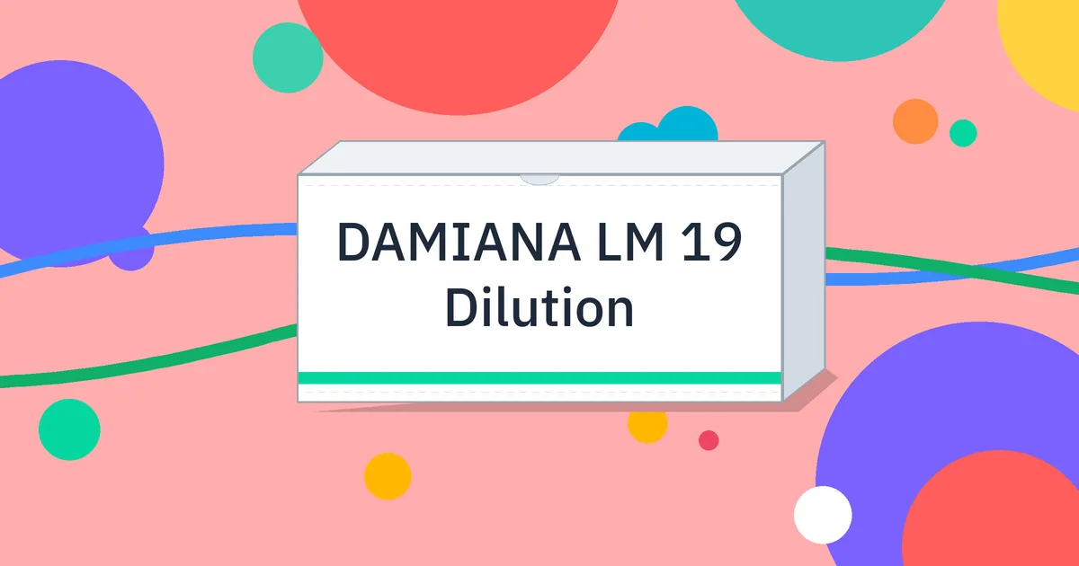 Symbolbild: Packung mit der Aufschrift DAMIANA LM 19 Dilution (PZN 13461091) – Verfügbarkeit und Bezug in Apotheken in Frankfurt am Main
