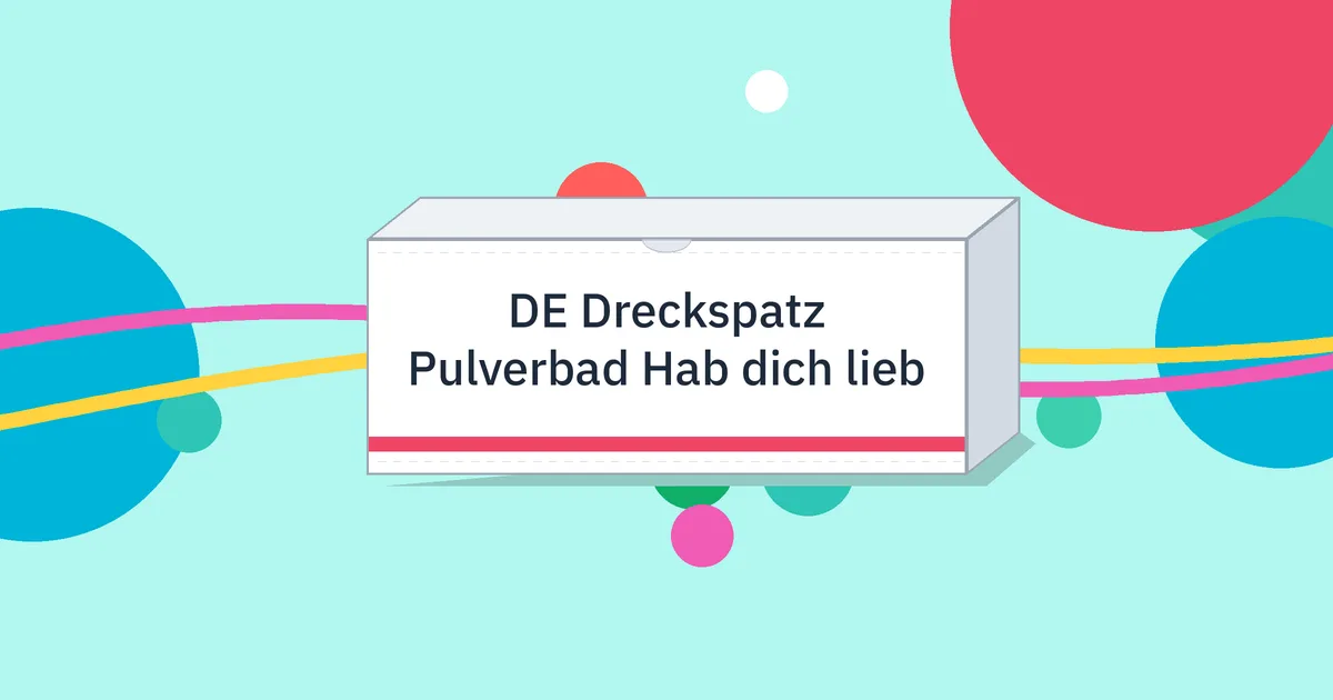 Symbolbild: Packung mit der Aufschrift DE Dreckspatz Pulverbad Hab dich lieb (PZN 11648477) – Verfügbarkeit und Bezug in Apotheken in Frankfurt am Main