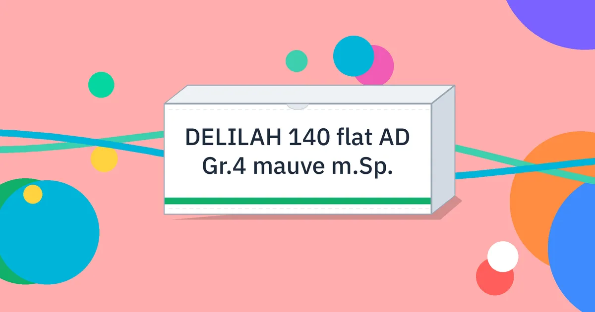 Symbolbild: Packung mit der Aufschrift DELILAH 140 flat AD Gr.4 mauve m.Sp. (PZN 14247069) – Verfügbarkeit und Bezug in Apotheken in Frankfurt am Main