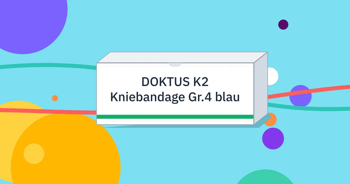 Symbolbild: Packung mit der Aufschrift DOKTUS K2 Kniebandage Gr.4 blau (PZN 03309927) – Verfügbarkeit und Bezug in Apotheken in Frankfurt am Main