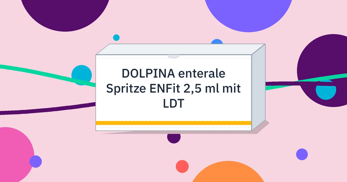Symbolbild: Packung mit der Aufschrift DOLPINA enterale Spritze ENFit 2,5 ml mit LDT (PZN 18714119) – Verfügbarkeit und Bezug in Apotheken in Frankfurt am Main