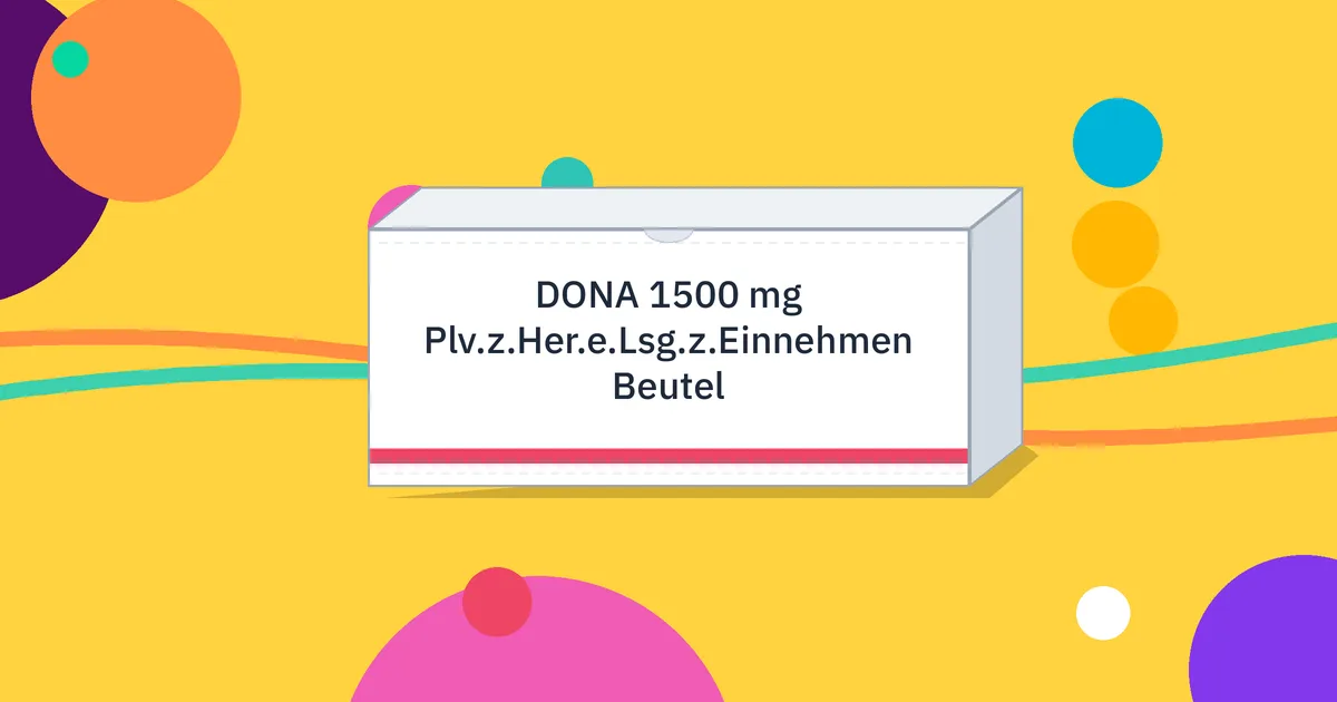 Symbolbild: Packung mit der Aufschrift DONA 1500 mg Plv.z.Her.e.Lsg.z.Einnehmen Beutel (PZN 09082548) – Verfügbarkeit und Bezug in Apotheken in Frankfurt am Main