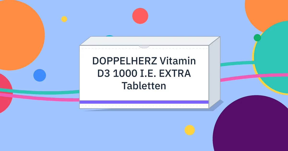 Symbolbild: Packung mit der Aufschrift DOPPELHERZ Vitamin D3 1000 I.E. EXTRA Tabletten (PZN 10556885) – Verfügbarkeit und Bezug in Apotheken in Frankfurt am Main
