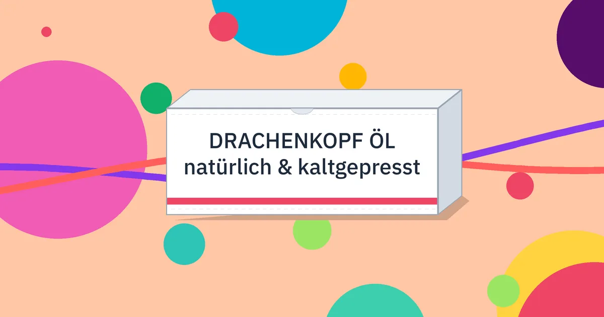 Symbolbild: Packung mit der Aufschrift DRACHENKOPF ÖL natürlich & kaltgepresst (PZN 18662457) – Verfügbarkeit und Bezug in Apotheken in Frankfurt am Main