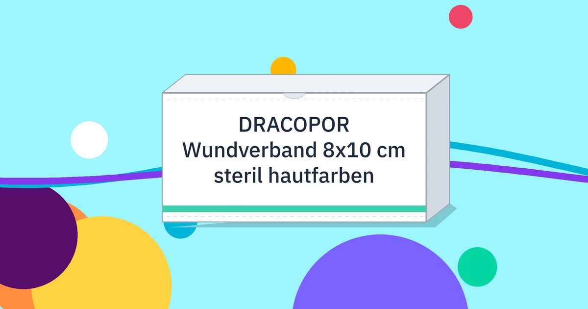 Symbolbild: Packung mit der Aufschrift DRACOPOR Wundverband 8x10 cm steril hautfarben (PZN 02577790) – Verfügbarkeit und Bezug in Apotheken in Frankfurt am Main
