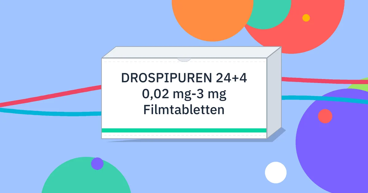 Symbolbild: Packung mit der Aufschrift DROSPIPUREN 24+4 0,02 mg-3 mg Filmtabletten (PZN 12202594) – Verfügbarkeit und Bezug in Apotheken in Frankfurt am Main
