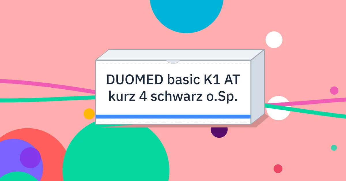 Symbolbild: Packung mit der Aufschrift DUOMED basic K1 AT kurz 4 schwarz o.Sp. (PZN 20903052) – Verfügbarkeit und Bezug in Apotheken in Frankfurt am Main