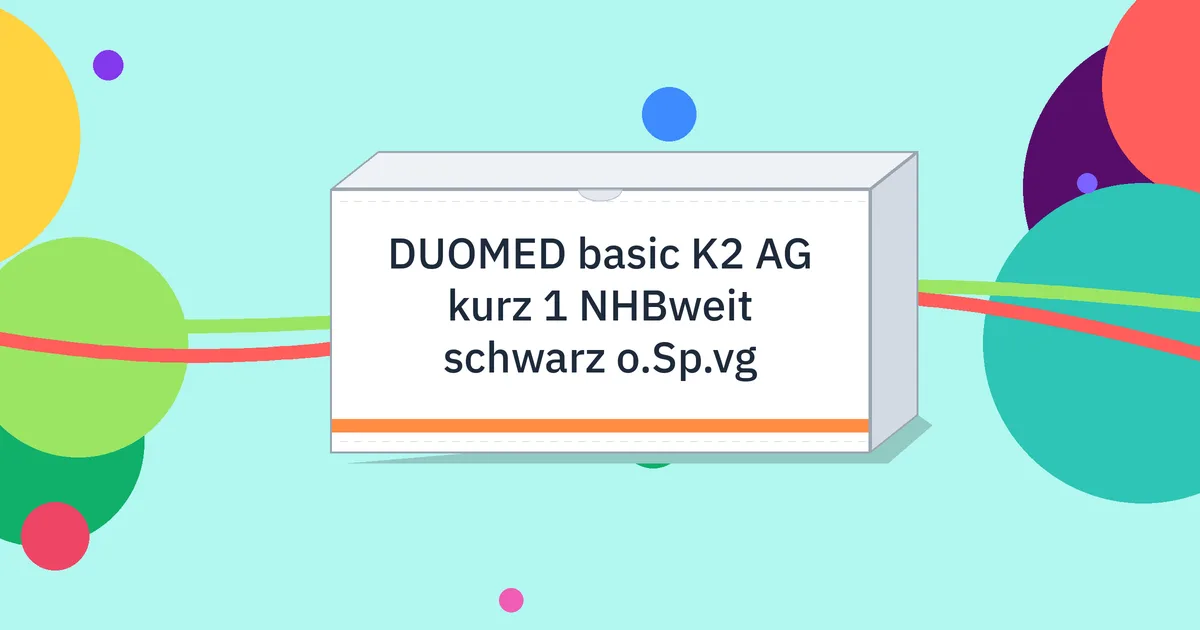 Symbolbild: Packung mit der Aufschrift DUOMED basic K2 AG kurz 1 NHBweit schwarz o.Sp.vg (PZN 20908457) – Verfügbarkeit und Bezug in Apotheken in Frankfurt am Main