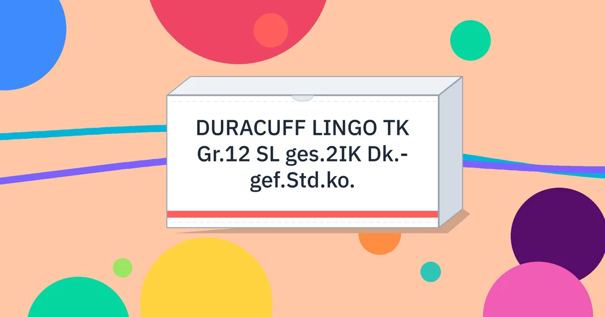 Symbolbild: Packung mit der Aufschrift DURACUFF LINGO TK Gr.12 SL ges.2IK Dk.-gef.Std.ko. (PZN 04959308) – Verfügbarkeit und Bezug in Apotheken in Frankfurt am Main