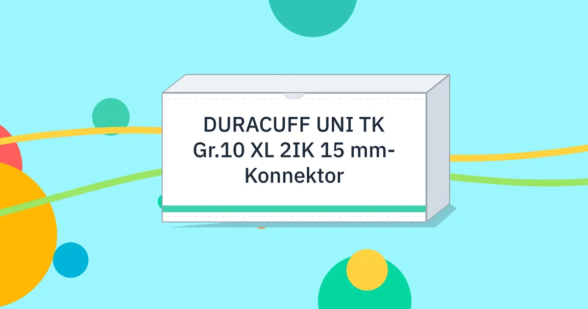 Symbolbild: Packung mit der Aufschrift DURACUFF UNI TK Gr.10 XL 2IK 15 mm-Konnektor (PZN 01222725) – Verfügbarkeit und Bezug in Apotheken in Frankfurt am Main