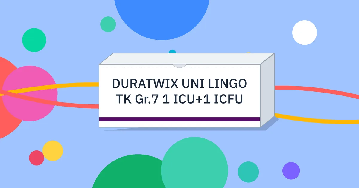 Symbolbild: Packung mit der Aufschrift DURATWIX UNI LINGO TK Gr.7 1 ICU+1 ICFU (PZN 19788172) – Verfügbarkeit und Bezug in Apotheken in Frankfurt am Main