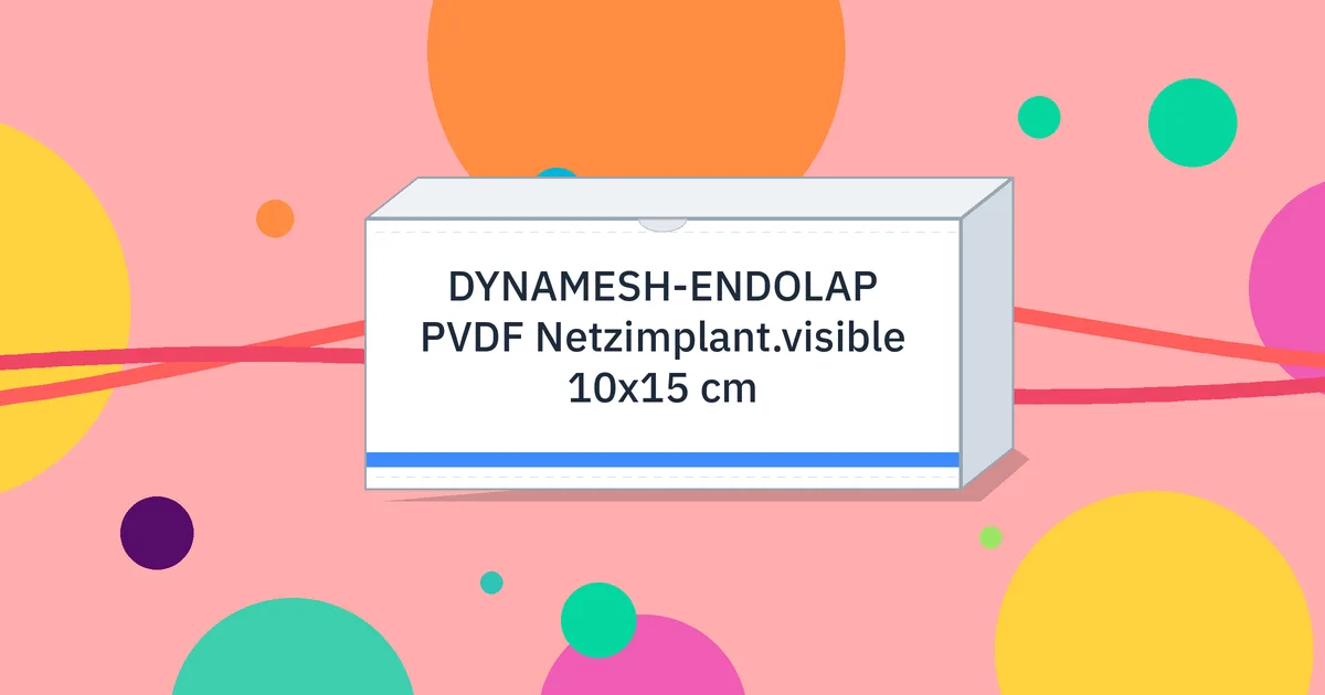 Symbolbild: Packung mit der Aufschrift DYNAMESH-ENDOLAP PVDF Netzimplant.visible 10x15 cm (PZN 19389472) – Verfügbarkeit und Bezug in Apotheken in Frankfurt am Main