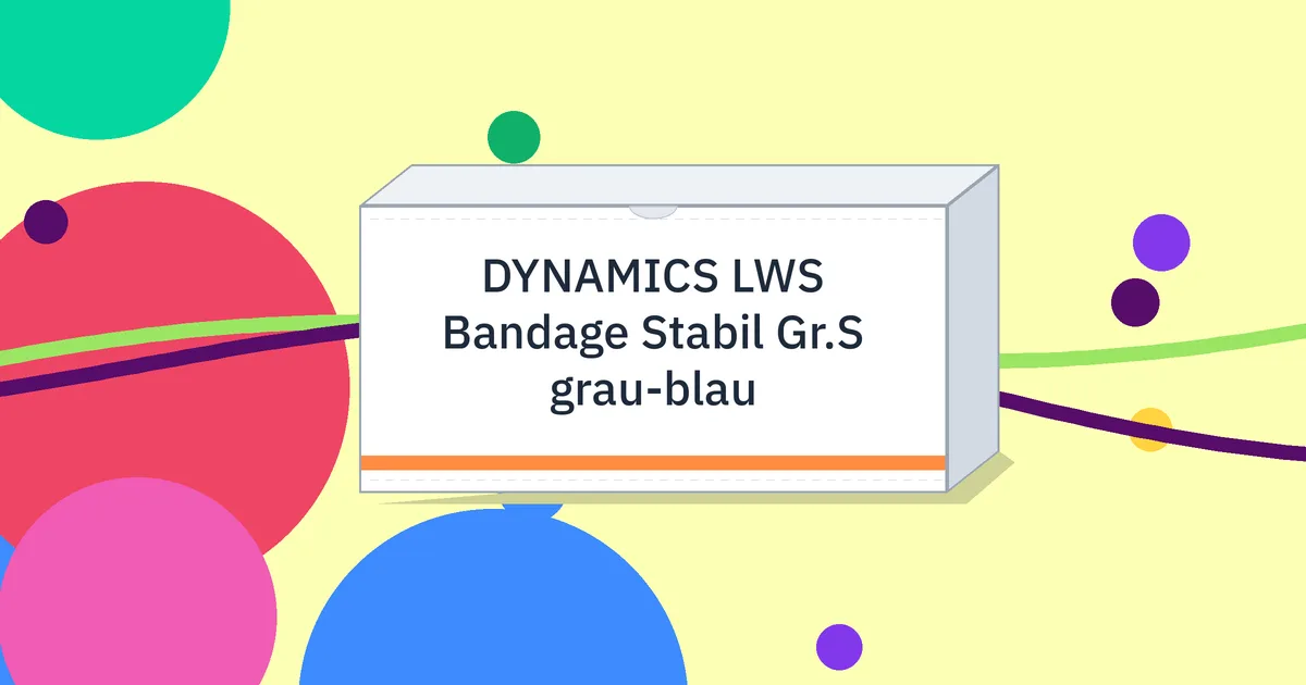 Symbolbild: Packung mit der Aufschrift DYNAMICS LWS Bandage Stabil Gr.S grau-blau (PZN 10634438) – Verfügbarkeit und Bezug in Apotheken in Frankfurt am Main