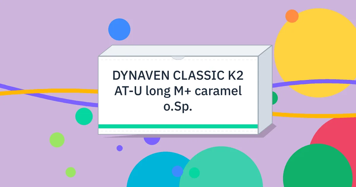 Symbolbild: Packung mit der Aufschrift DYNAVEN CLASSIC K2 AT-U long M+ caramel o.Sp. (PZN 18419716) – Verfügbarkeit und Bezug in Apotheken in Frankfurt am Main