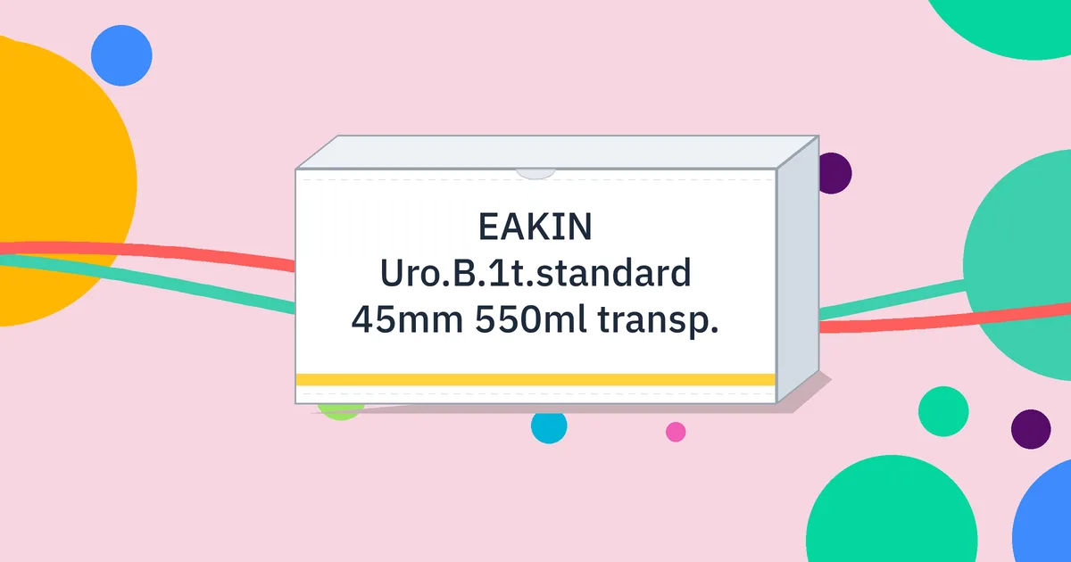 Symbolbild: Packung mit der Aufschrift EAKIN Uro.B.1t.standard 45mm 550ml transp. (PZN 09642711) – Verfügbarkeit und Bezug in Apotheken in Frankfurt am Main