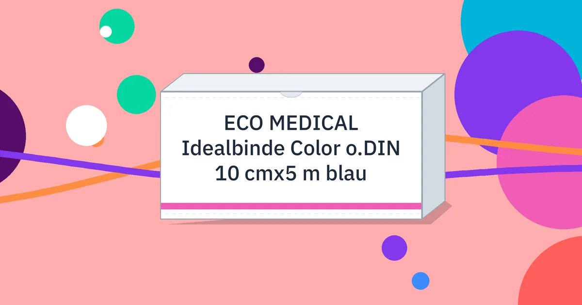 Symbolbild: Packung mit der Aufschrift ECO MEDICAL Idealbinde Color o.DIN 10 cmx5 m blau (PZN 00744396) – Verfügbarkeit und Bezug in Apotheken in Frankfurt am Main