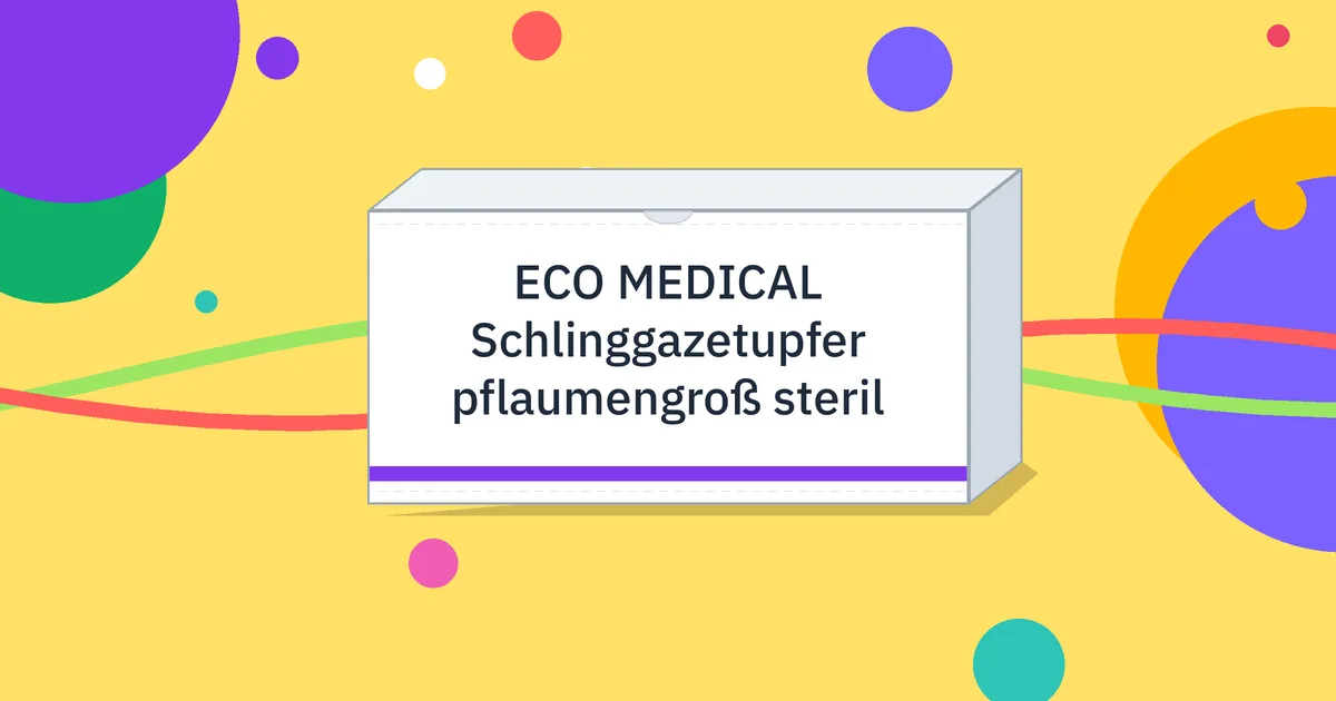 Symbolbild: Packung mit der Aufschrift ECO MEDICAL Schlinggazetupfer pflaumengroß steril (PZN 00757602) – Verfügbarkeit und Bezug in Apotheken in Frankfurt am Main