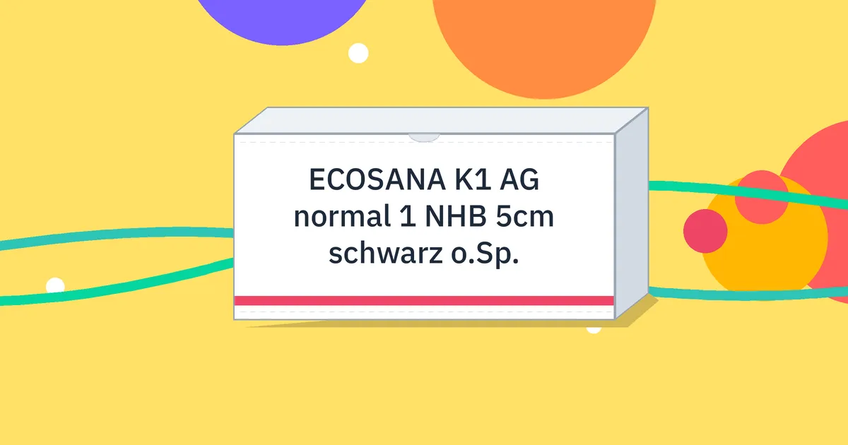Symbolbild: Packung mit der Aufschrift ECOSANA K1 AG normal 1 NHB 5cm schwarz o.Sp. (PZN 04725579) – Verfügbarkeit und Bezug in Apotheken in Frankfurt am Main