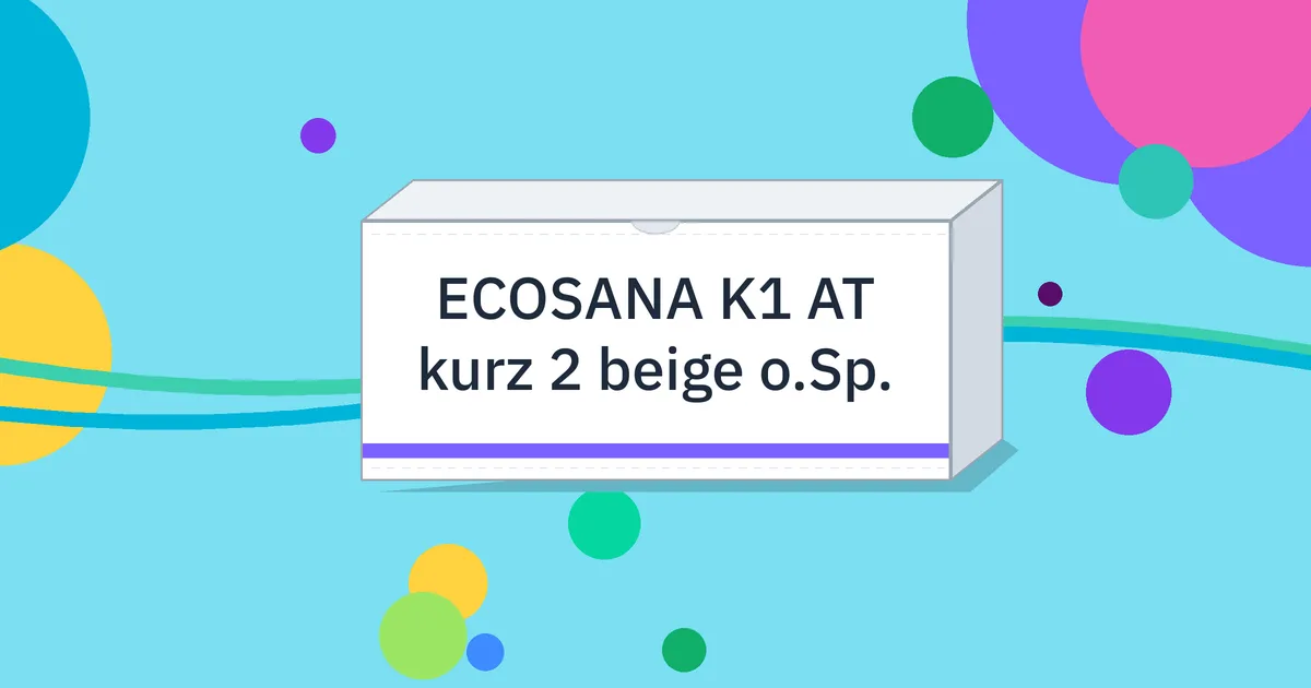 Symbolbild: Packung mit der Aufschrift ECOSANA K1 AT kurz 2 beige o.Sp. (PZN 04731410) – Verfügbarkeit und Bezug in Apotheken in Frankfurt am Main