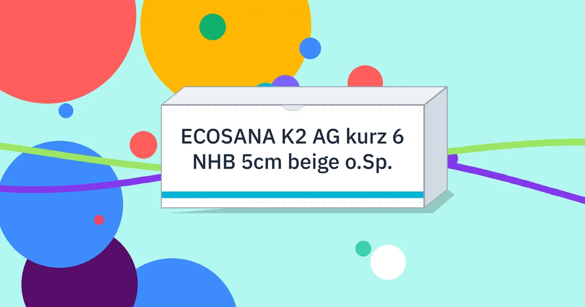 Symbolbild: Packung mit der Aufschrift ECOSANA K2 AG kurz 6 NHB 5cm beige o.Sp. (PZN 01501690) – Verfügbarkeit und Bezug in Apotheken in Frankfurt am Main