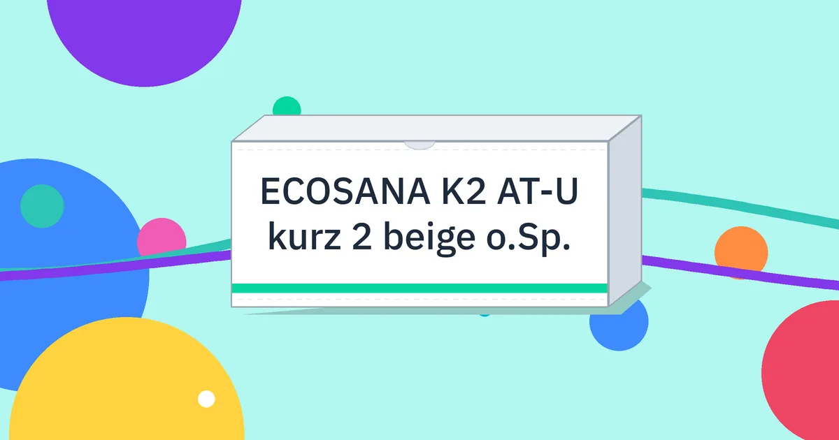 Symbolbild: Packung mit der Aufschrift ECOSANA K2 AT-U kurz 2 beige o.Sp. (PZN 01571549) – Verfügbarkeit und Bezug in Apotheken in Frankfurt am Main