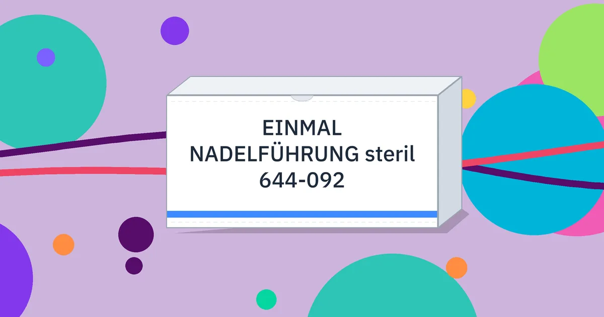 Symbolbild: Packung mit der Aufschrift EINMAL NADELFÜHRUNG steril 644-092 (PZN 19784553) – Verfügbarkeit und Bezug in Apotheken in Frankfurt am Main
