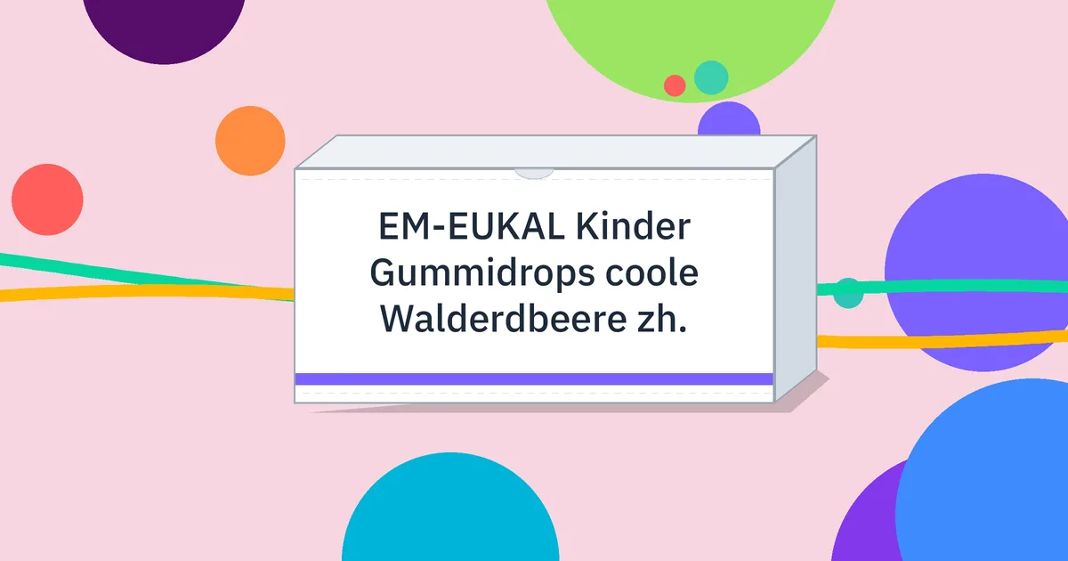 Symbolbild: Packung mit der Aufschrift EM-EUKAL Kinder Gummidrops coole Walderdbeere zh. (PZN 11112647) – Verfügbarkeit und Bezug in Apotheken in Frankfurt am Main