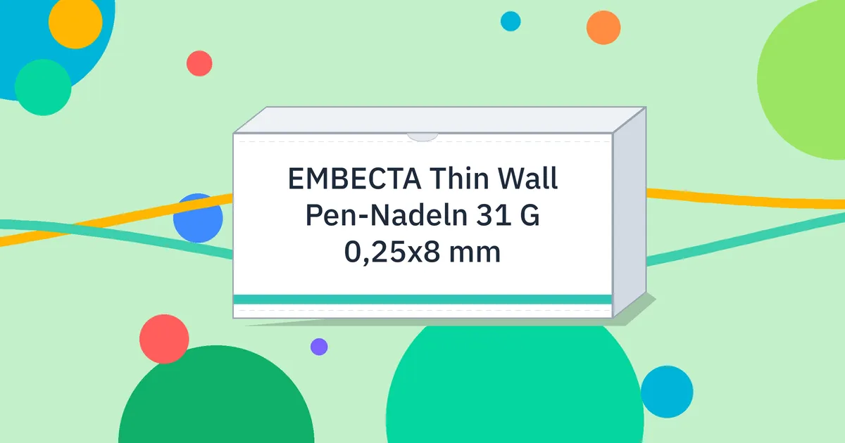 Symbolbild: Packung mit der Aufschrift EMBECTA Thin Wall Pen-Nadeln 31 G 0,25x8 mm (PZN 20612946) – Verfügbarkeit und Bezug in Apotheken in Frankfurt am Main