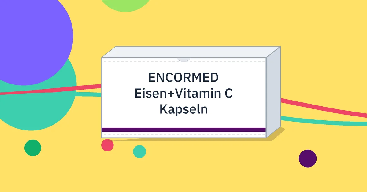 Symbolbild: Packung mit der Aufschrift ENCORMED Eisen+Vitamin C Kapseln (PZN 11858453) – Verfügbarkeit und Bezug in Apotheken in Frankfurt am Main