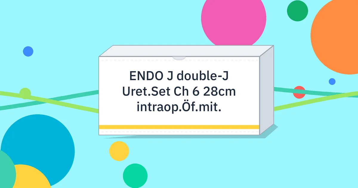 Symbolbild: Packung mit der Aufschrift ENDO J double-J Uret.Set Ch 6 28cm intraop.Öf.mit. (PZN 00438682) – Verfügbarkeit und Bezug in Apotheken in Frankfurt am Main