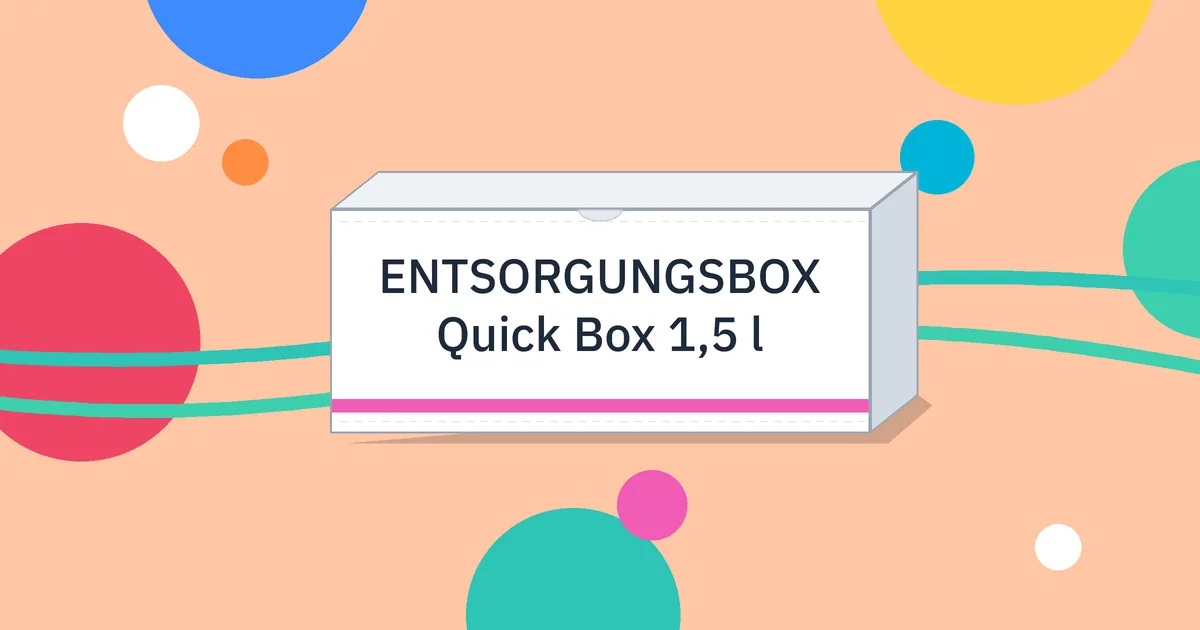 Symbolbild: Packung mit der Aufschrift ENTSORGUNGSBOX Quick Box 1,5 l (PZN 08909862) – Verfügbarkeit und Bezug in Apotheken in Frankfurt am Main