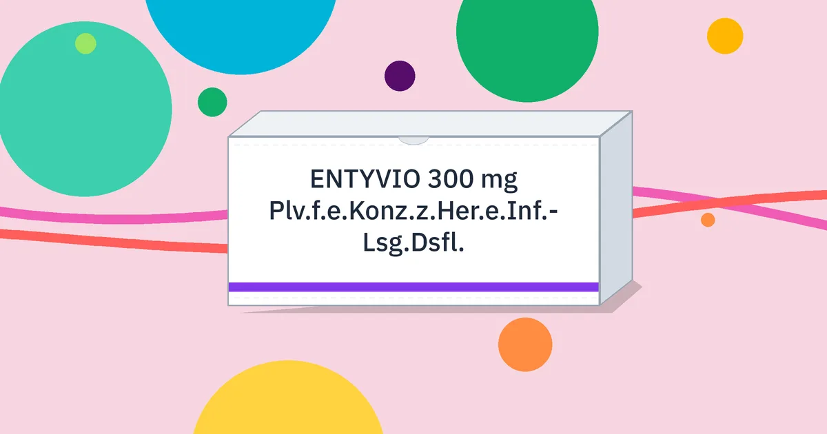 Symbolbild: Packung mit der Aufschrift ENTYVIO 300 mg Plv.f.e.Konz.z.Her.e.Inf.-Lsg.Dsfl. (PZN 16889441) – Verfügbarkeit und Bezug in Apotheken in Frankfurt am Main