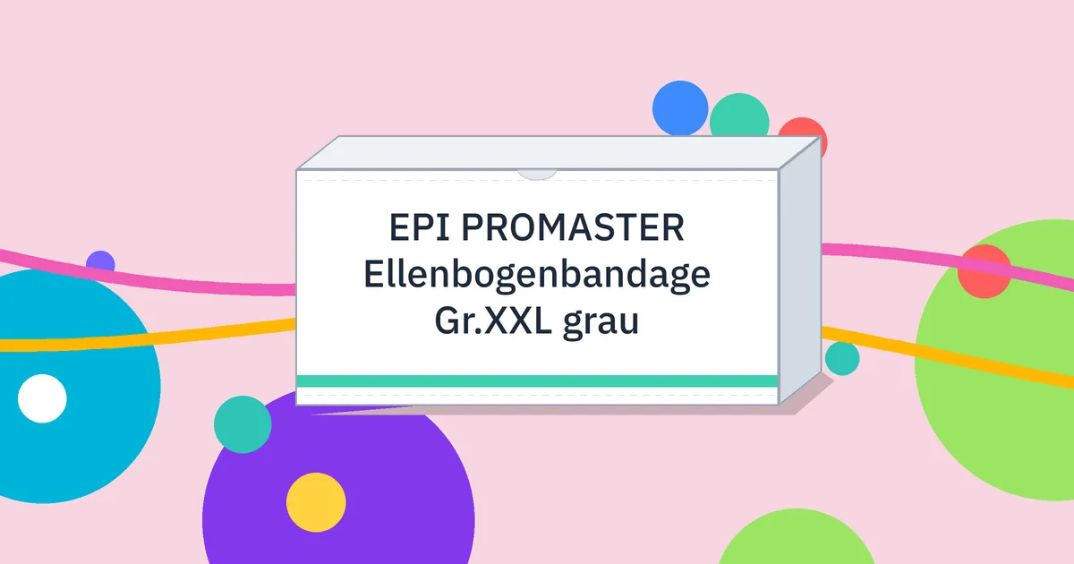Symbolbild: Packung mit der Aufschrift EPI PROMASTER Ellenbogenbandage Gr.XXL grau (PZN 10927695) – Verfügbarkeit und Bezug in Apotheken in Frankfurt am Main