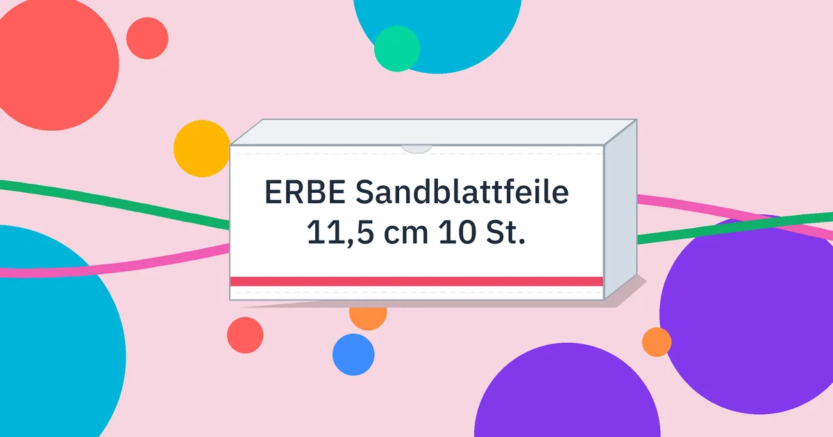 Symbolbild: Packung mit der Aufschrift ERBE Sandblattfeile 11,5 cm 10 St. (PZN 15733783) – Verfügbarkeit und Bezug in Apotheken in Frankfurt am Main