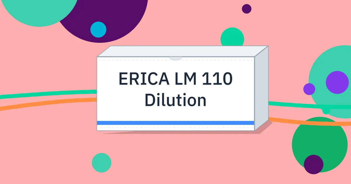 Symbolbild: Packung mit der Aufschrift ERICA LM 110 Dilution (PZN 13477979) – Verfügbarkeit und Bezug in Apotheken in Frankfurt am Main