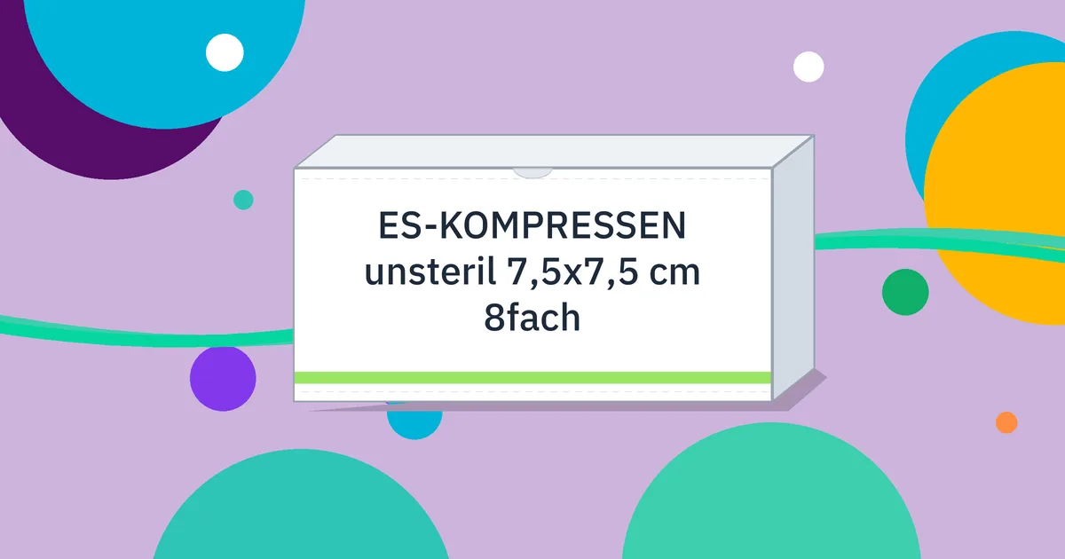 Symbolbild: Packung mit der Aufschrift ES-KOMPRESSEN unsteril 7,5x7,5 cm 8fach (PZN 20025605) – Verfügbarkeit und Bezug in Apotheken in Frankfurt am Main